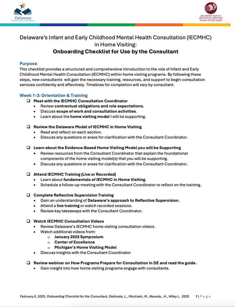 Infant and Early Childhood Mental Health Consultation (IECMHC) in Home Visiting | Delaware Thrives.